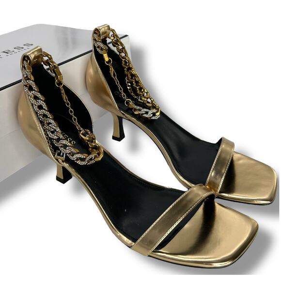 Guess | Shoes | New Guess Gold Chain Ankle Strap Heels Size 8 Metallic ...